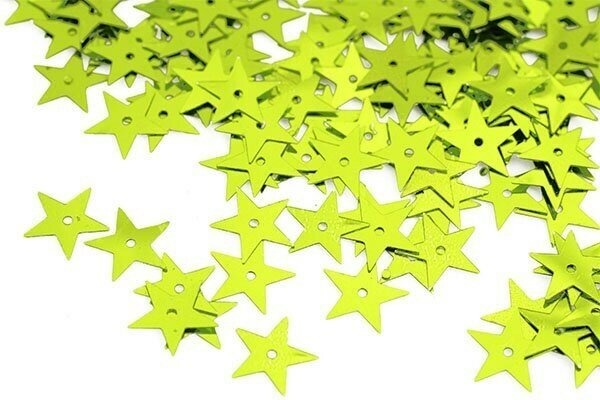 Пайетки россыпью (пайетки для рукоделия и творчества) звезда 13мм цв. салатовый упак.50 гр