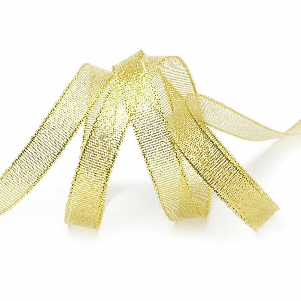 Лента подарочная с люрексом 12мм / лента упаковочная для подарков цв. золото (22 метра)