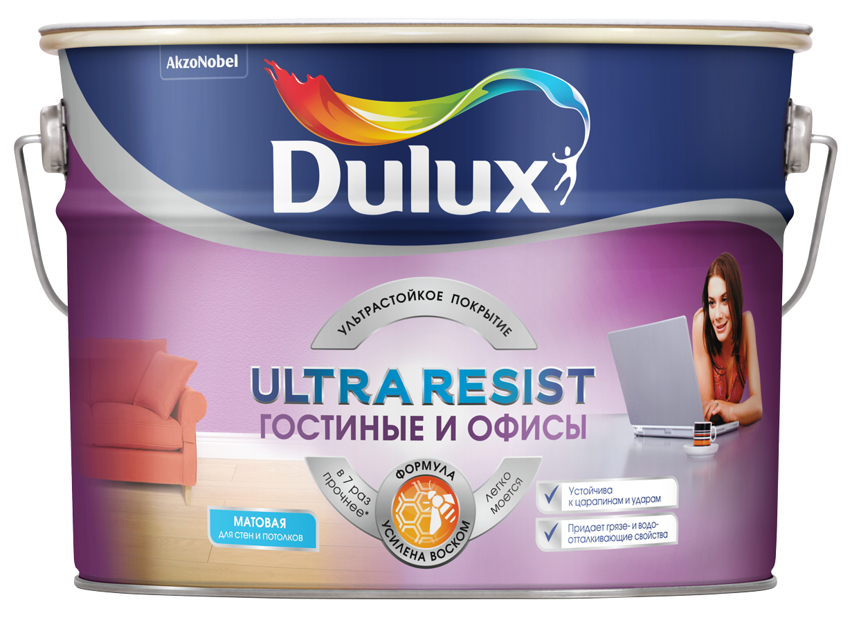 Краска Dulux Ultra Resist, матовая, износостойкая, бесцветная, 9 л