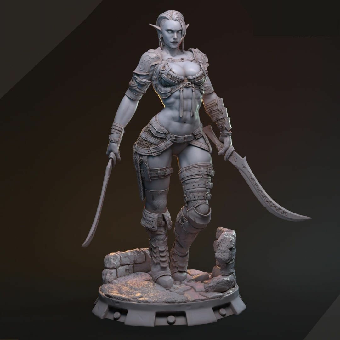 Ханза, эльф дроу, 75мм, под покраску - ДнД, DnD, Baldurs Gate
