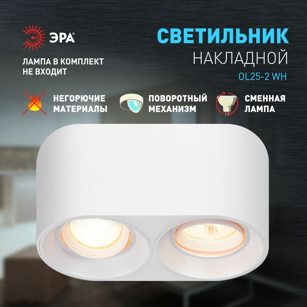 Светильник настенно-потолочный ЭРА OL25-2 WH под лампы 2хGU5.3 11Вт белый поворотный спот