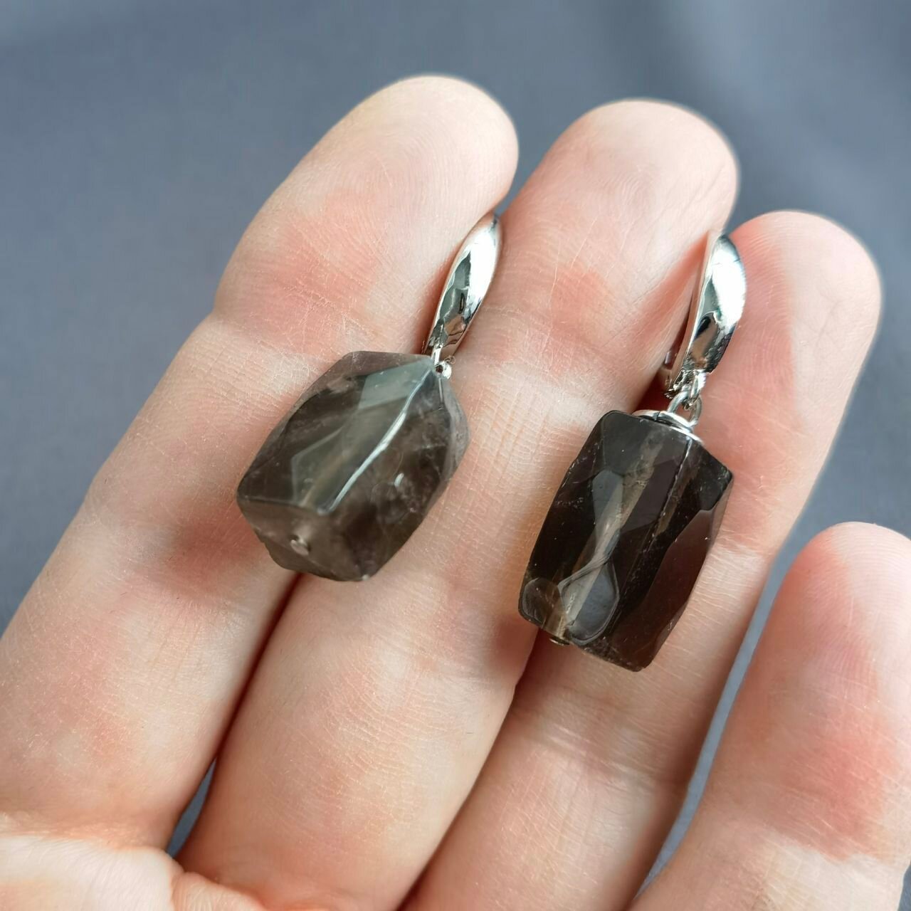 Серьги, раухтопаз, горный хрусталь