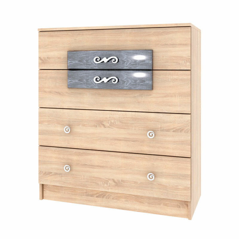 Комод для одежды в спальню Мадлен 81,0х82,0х43,5 см, дуб сонома/дуб шале серебро