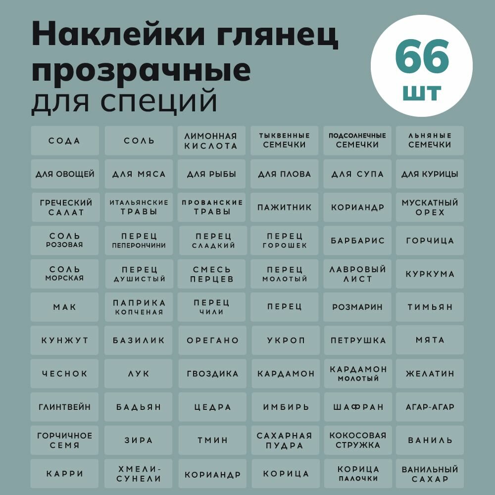Набор наклеек на русском для специй 66 шт