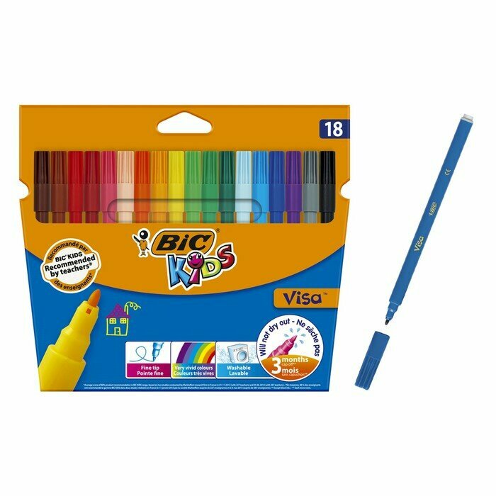 BIC Фломастеры 18 цветов BIC Kids Visa, детские, смываемые, тонкое письмо