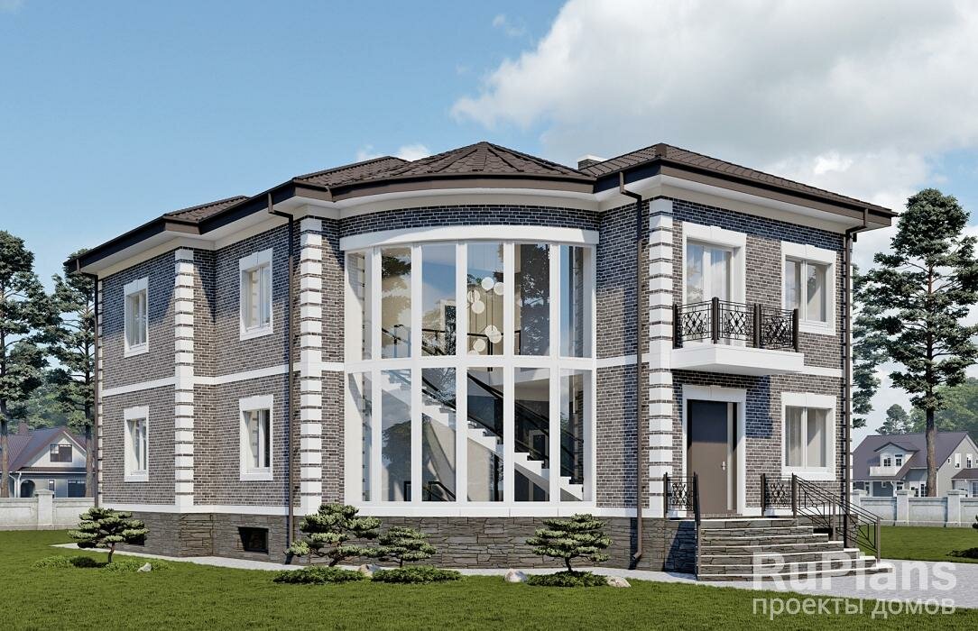 Двухэтажный дом с подвалом, четырьмя спальнями и витражным окном (361 м2, 18м x 12м) Rg6083