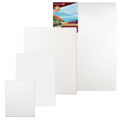 Набор холстов на подрамнике Brauberg 4 шт, прямоугольные, лен, среднее зерно