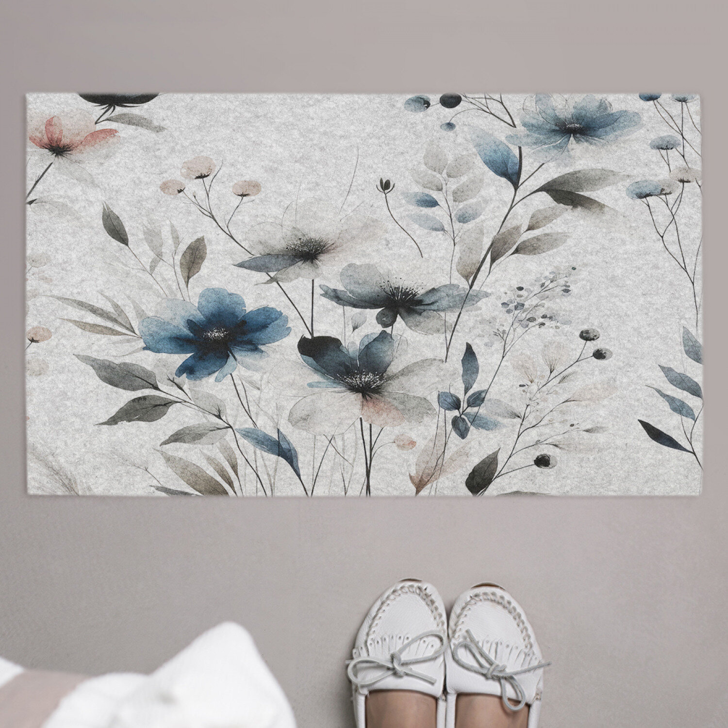 Коврик придверный в прихожую с принтом "Цветочная акварель" 45 на 75 см , JoyArty