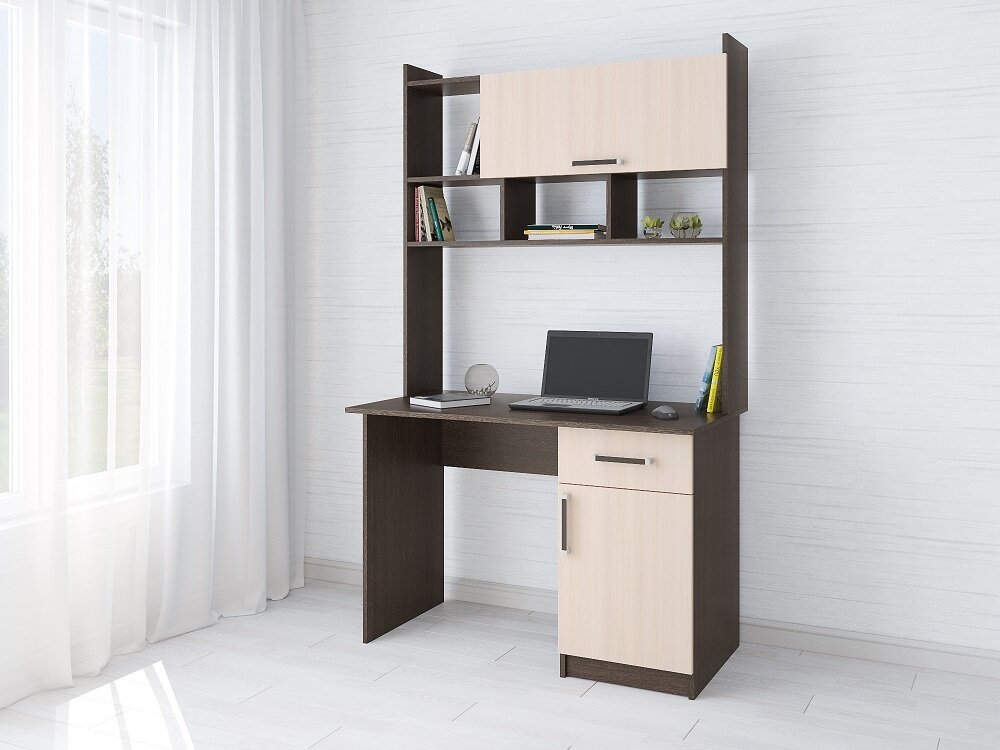 Стол компьютерный с надстройкой и тумбой тэкс Квартет-10 цвет венге