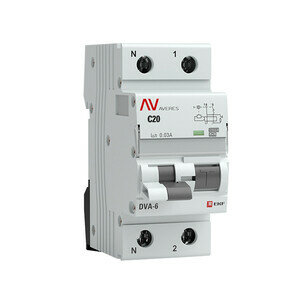Автомат дифференциальный EKF Averes DVA-6 20А 30 мА 1P+N тип С 6 кА (rcbo6-1pn-20C-30-a-av)