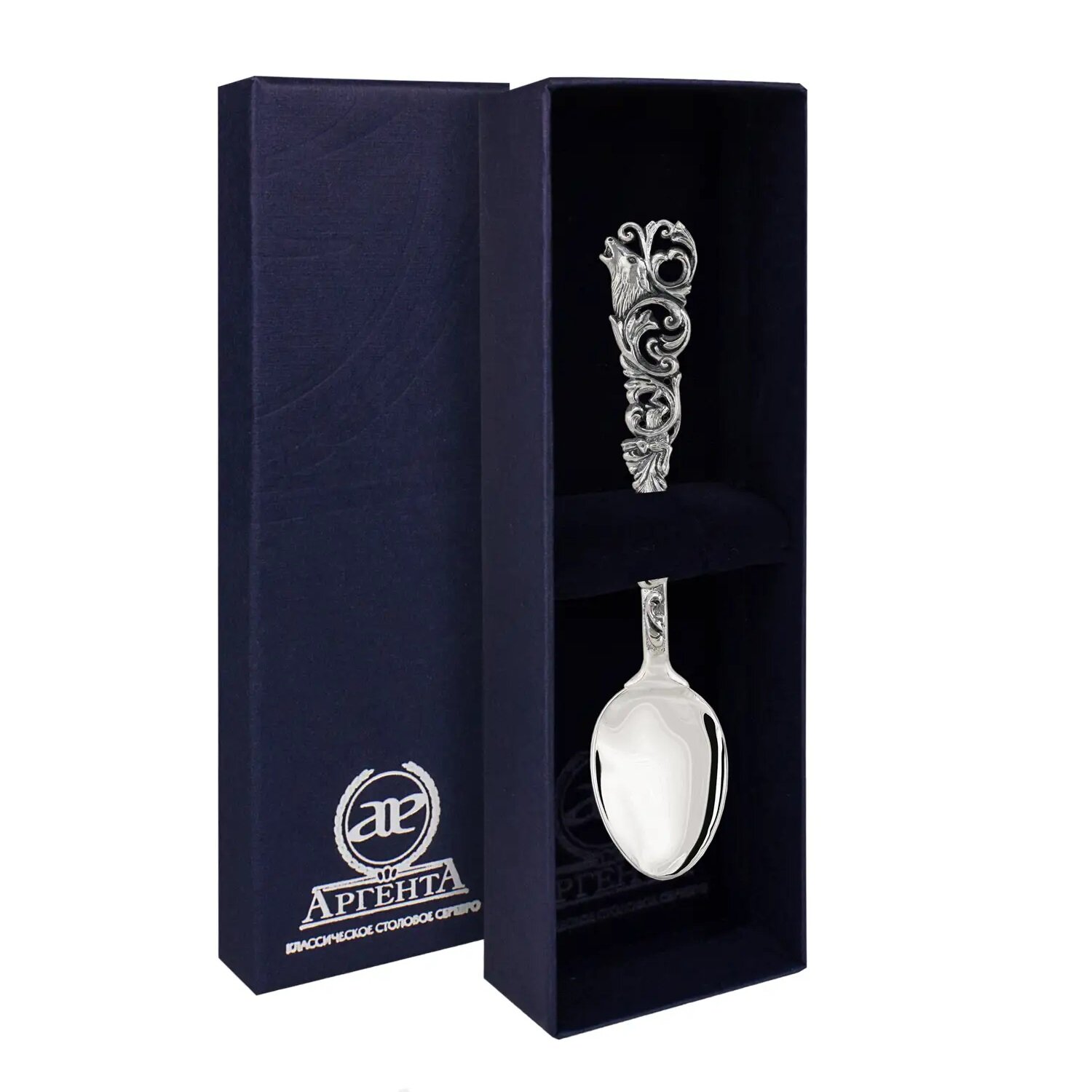 Серебряная чайная ложка Охотничья с чернением