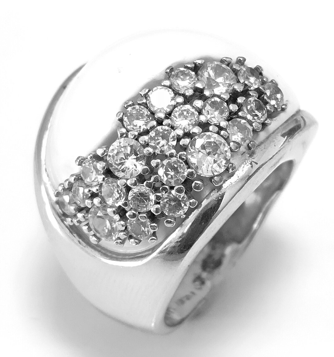 Перстень, серебро, 925 проба, родирование, кахолонг, фианит