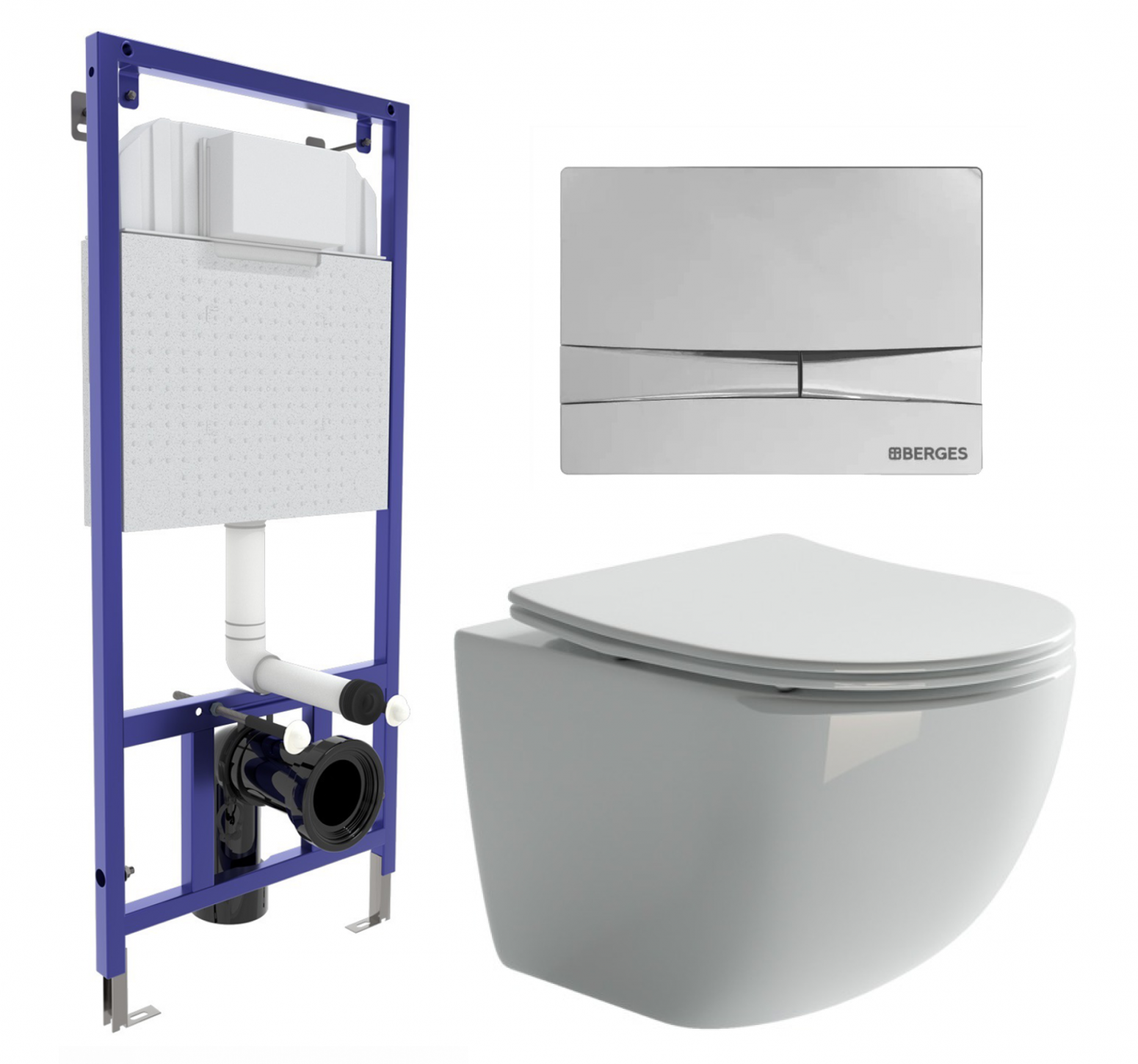 Комплект 3 в 1 инсталляция Berges Wasserhaus Novum 040253 + Унитаз подвесной Ceramica Nova Forma CN3009 + кнопка хром