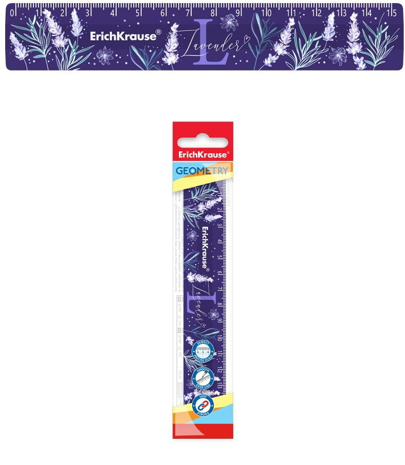 Линейка пластиковая ErichKrause Lavender,15см, во флоупаке
