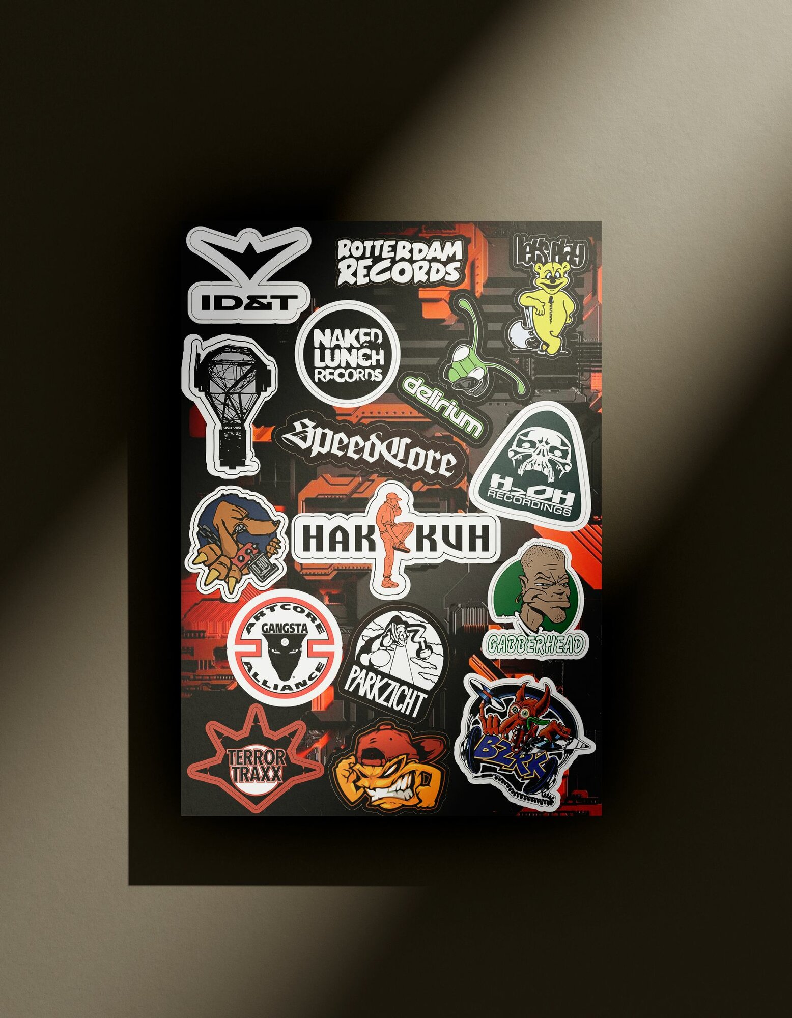 Стикерпак HARDCORE Music - наклейки посвященные габбер музыке -A4 (16 наклеек )