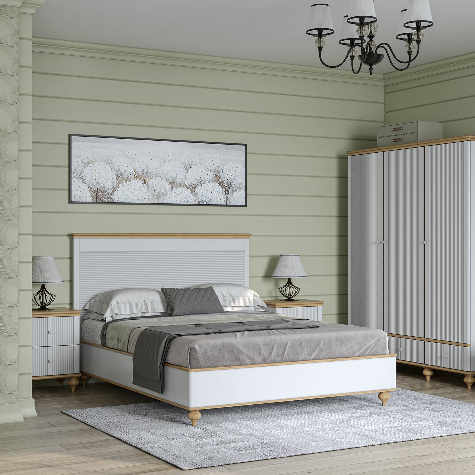 Кровать ММЦ Спальня Рандеву 180 (белый лак+антик №24) из массива сосны