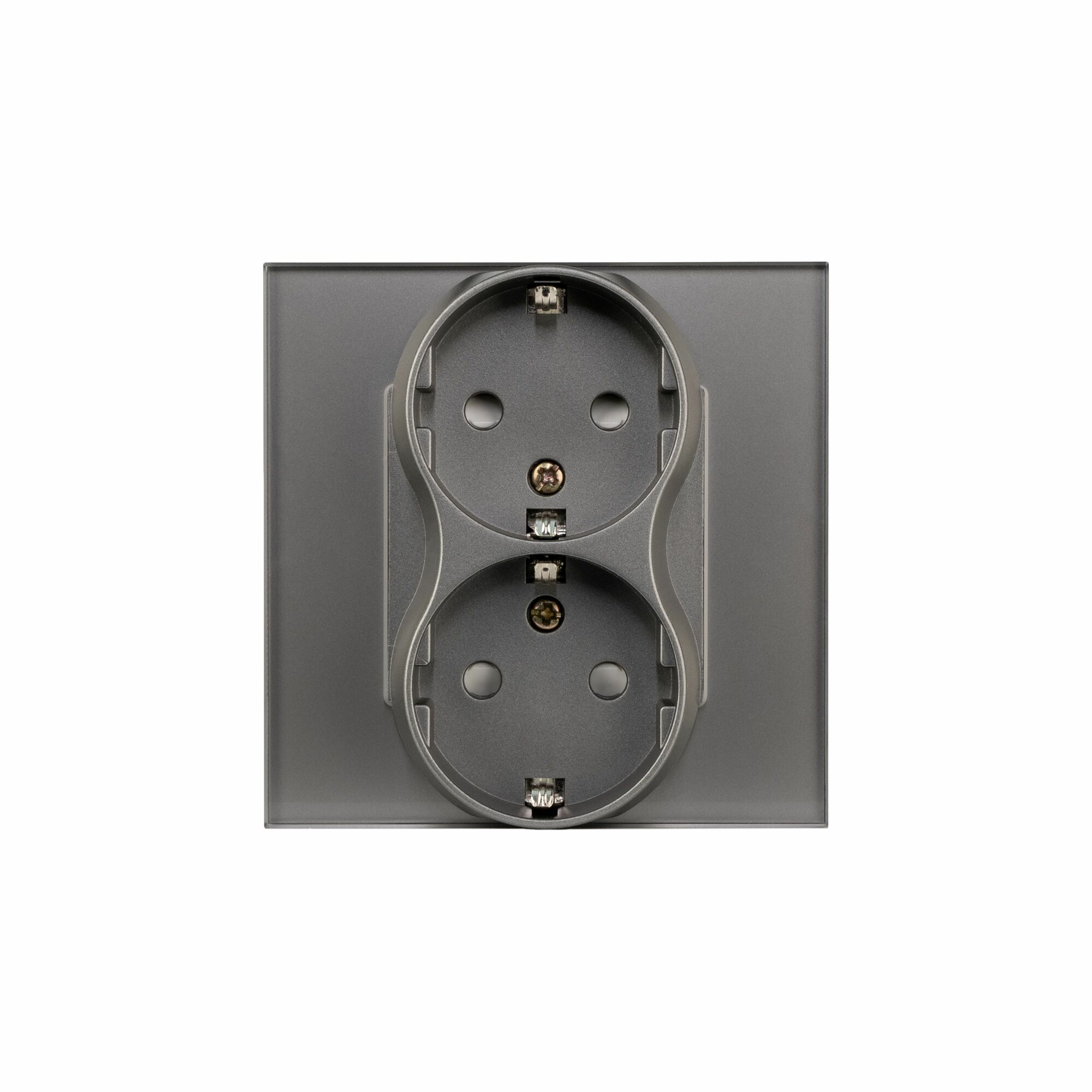 Розетка двойная 1 пост 16А, рамка 86х86мм стекло, цвет серый