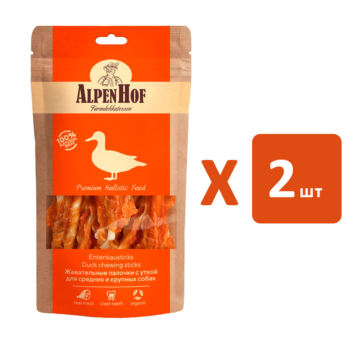 Лакомство AlpenHof для собак средних и крупных пород палочки жевательные с уткой 80 гр (1 уп х 2)