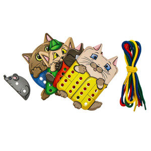 *Игр(SmileDecor) Шнуровка-планшет Коты [4дет;1шнурок] (дерев.) (П4512)