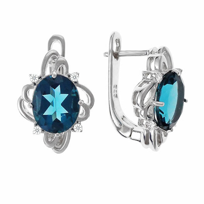 Серьги, серебро, 925 проба, родирование, фианит, Лондон топаз