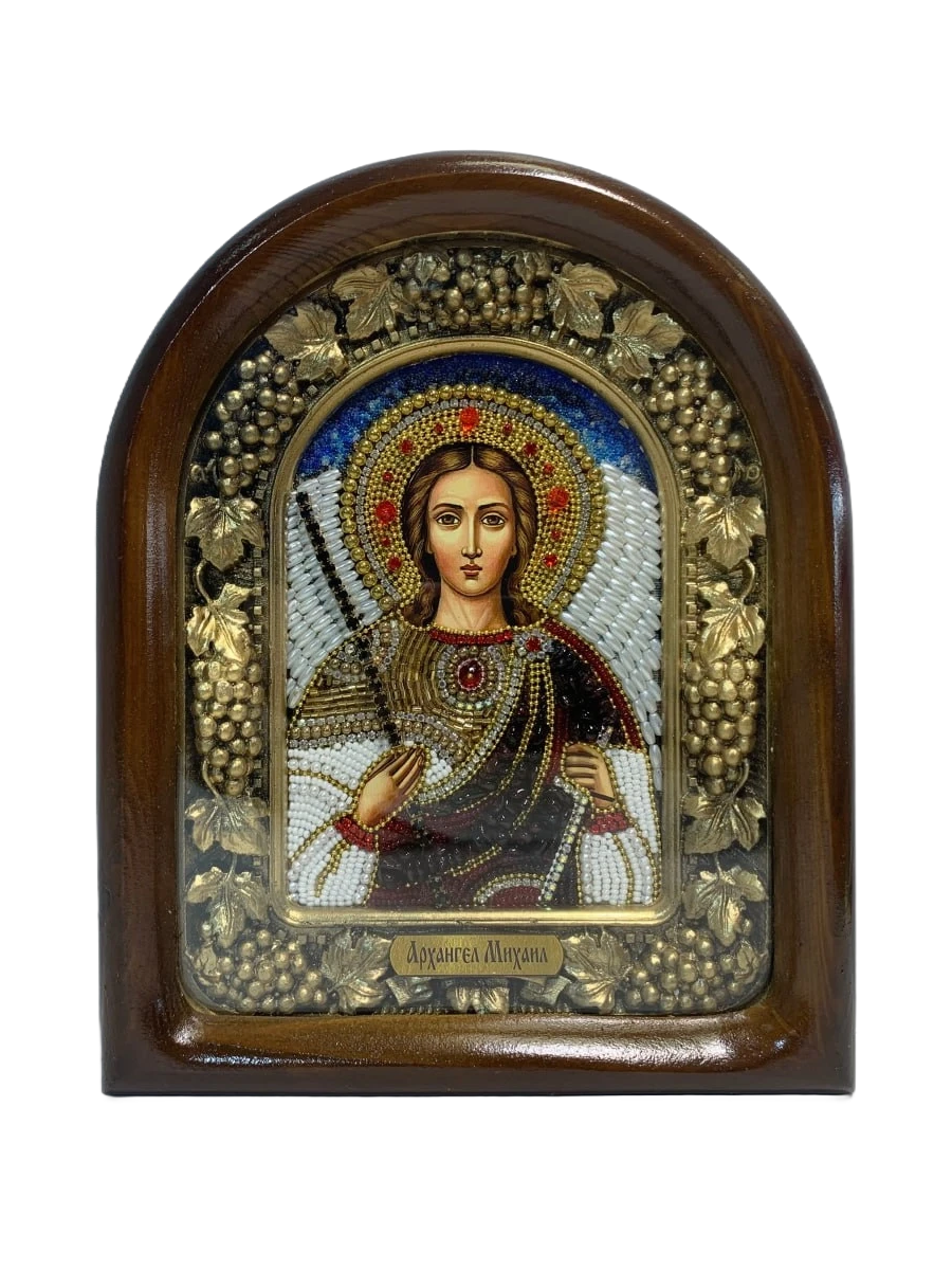 Именная икона Архангела Михаила из бисера под стеклом 23x19 см 105