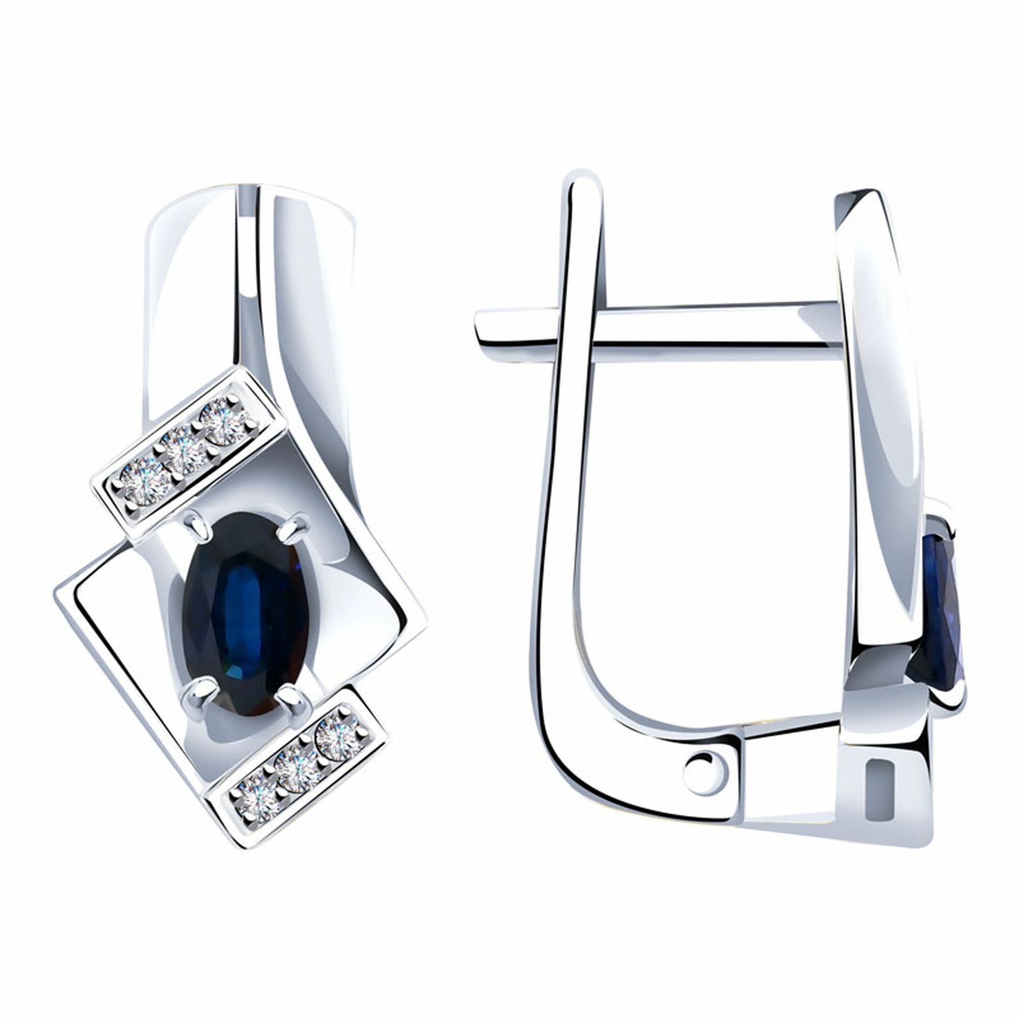 Серьги, белое золото, 585 проба, бриллиант, сапфир