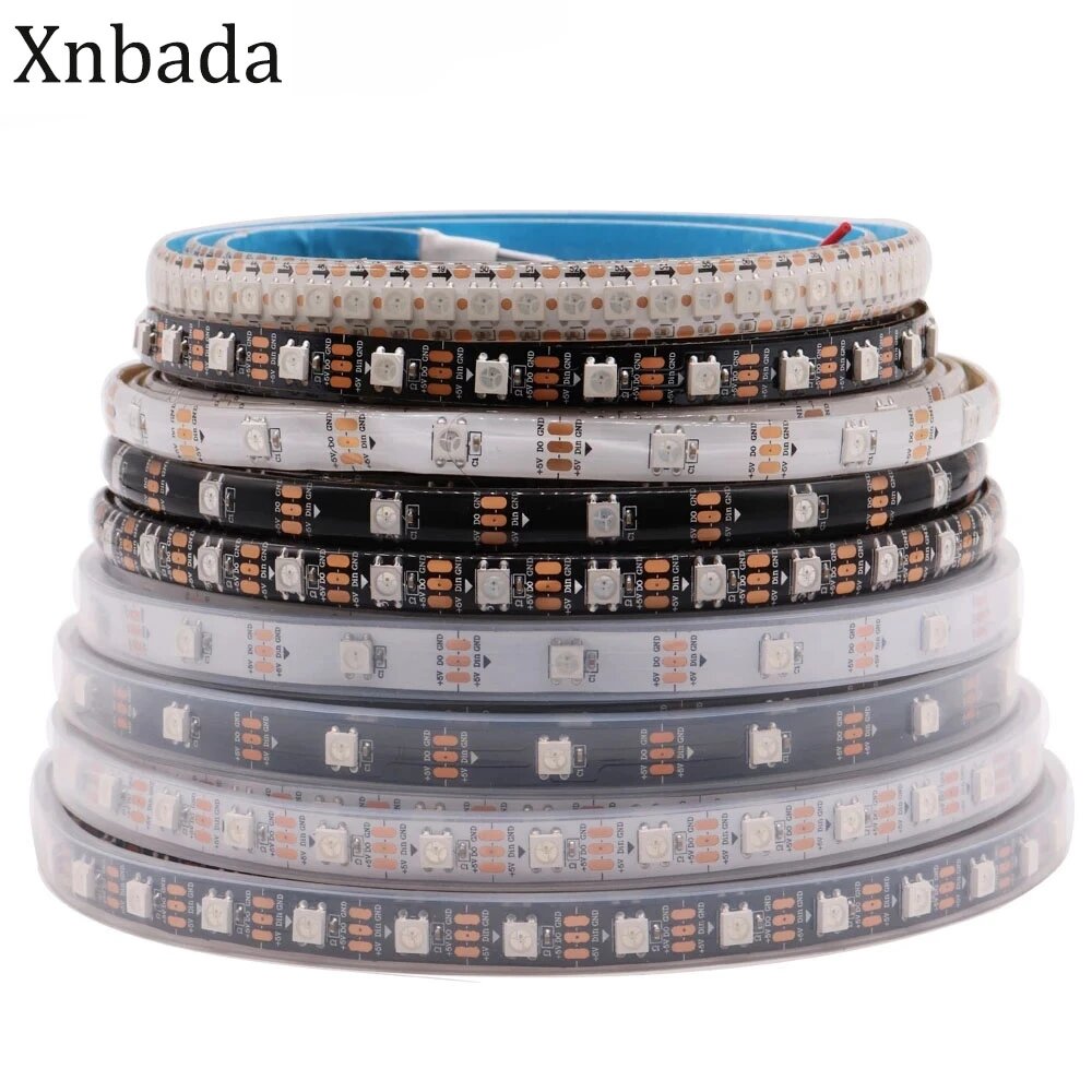 Xnbada адресная светодиодная лента WS2812B 30/60/144 пикселей чёрная/белая White PCB, 5M 30 IP30