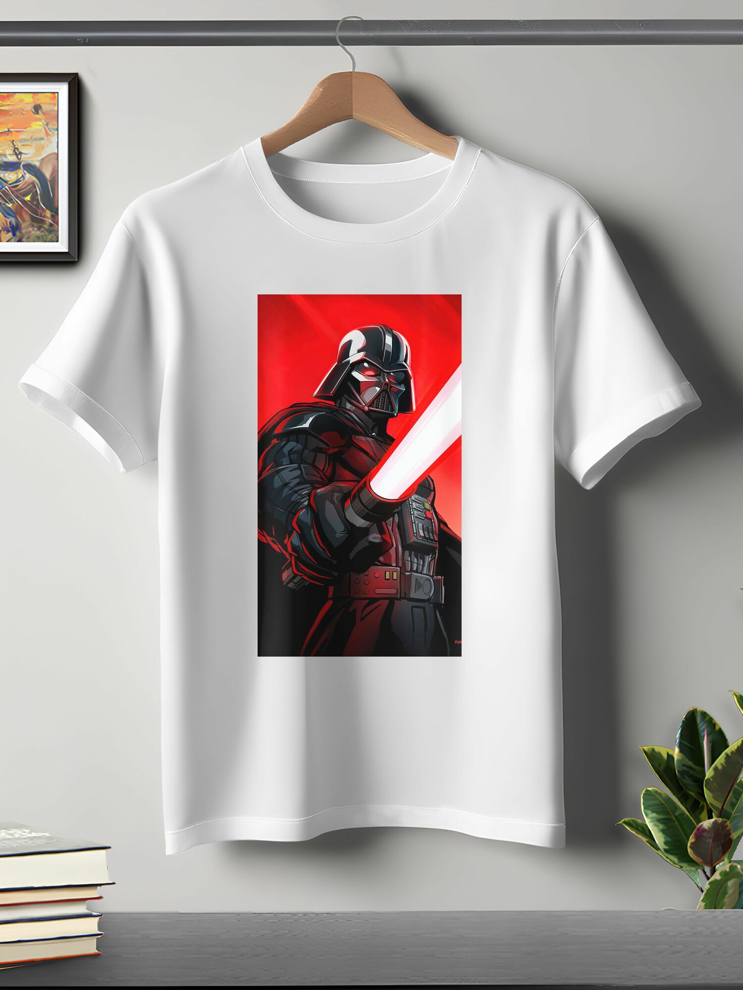 Футболка ONEQ унисекс 52-54 (XXL) размер с принтом Дарт Вейдер, белая