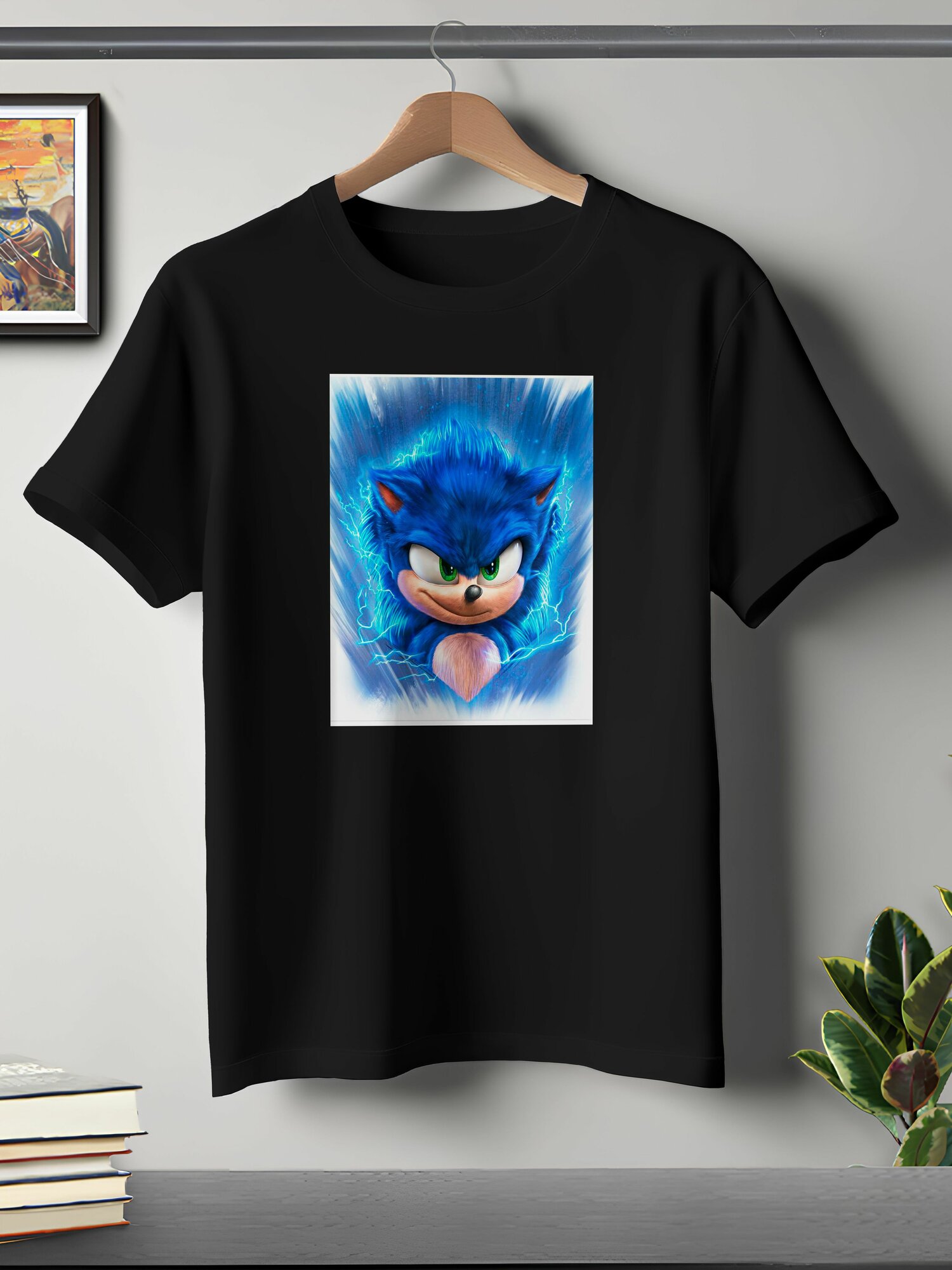 Футболка Детская ONEQ 98 (3-4) размер с принтом Соник, черная