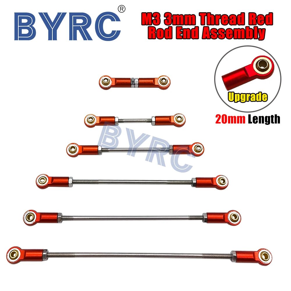 Алюминиевая резьба M3 3 мм, длина 20 мм, красный конец стержня в сборе, металлический конец тяги в сборе, подходит для радиоуправляемого гусеничного автомобиля 1/10