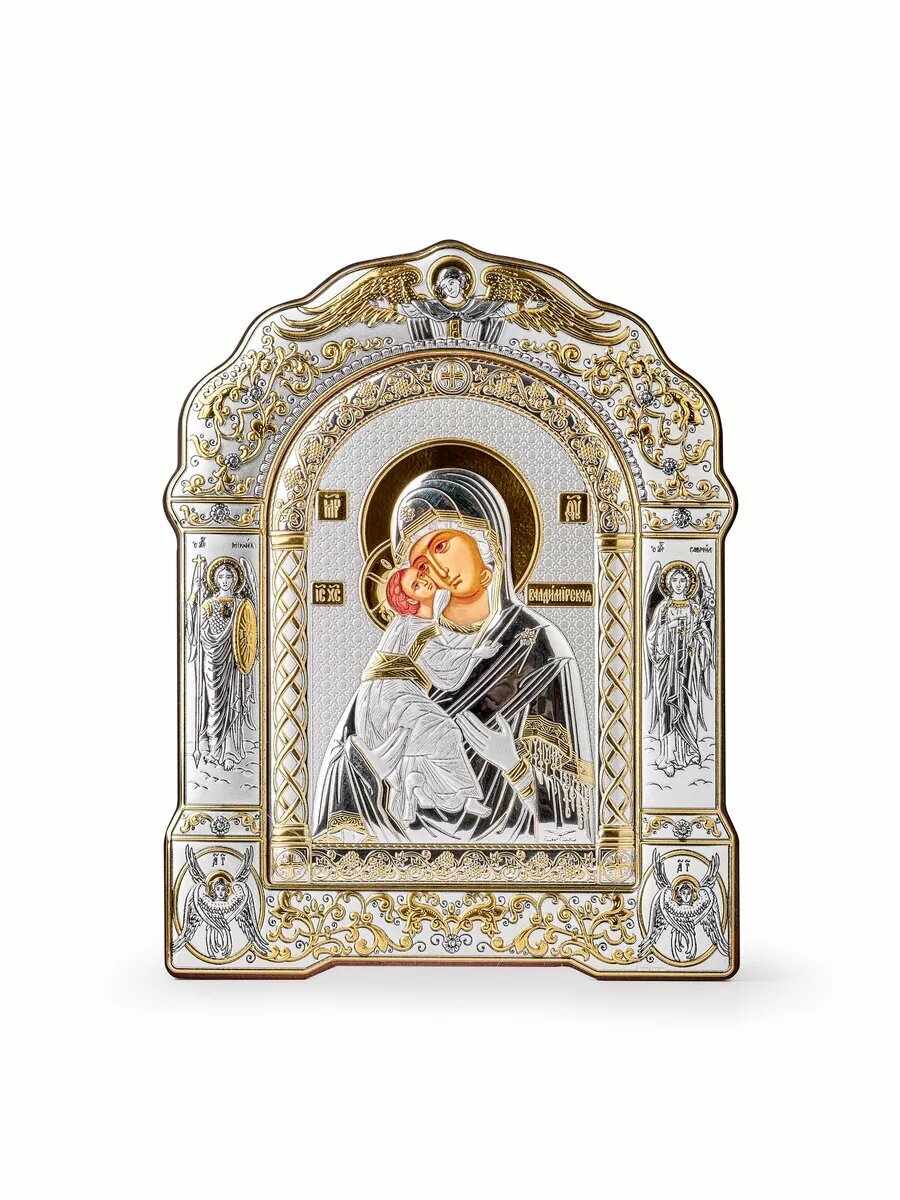 Икона серебряная, греческая Владимирская БМ, 206х270мм.