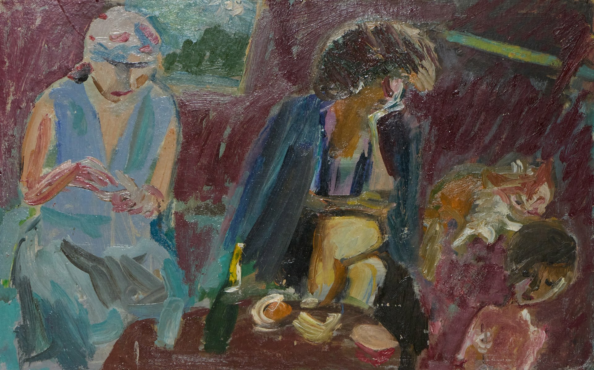 Портрет, Лена и Орина с Ларисой Тростянецкой, Анатолий Заславский, Экспрессионизм, Лён, Масло