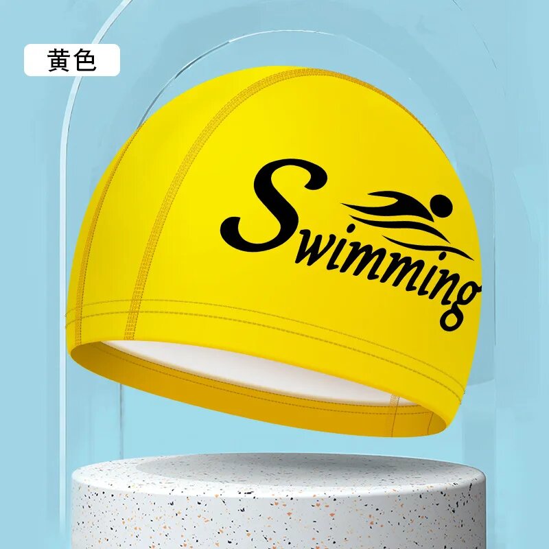 Водонепроницаемые шапочки для плавания из искусственной кожи с буквенным принтом 605-Yellow