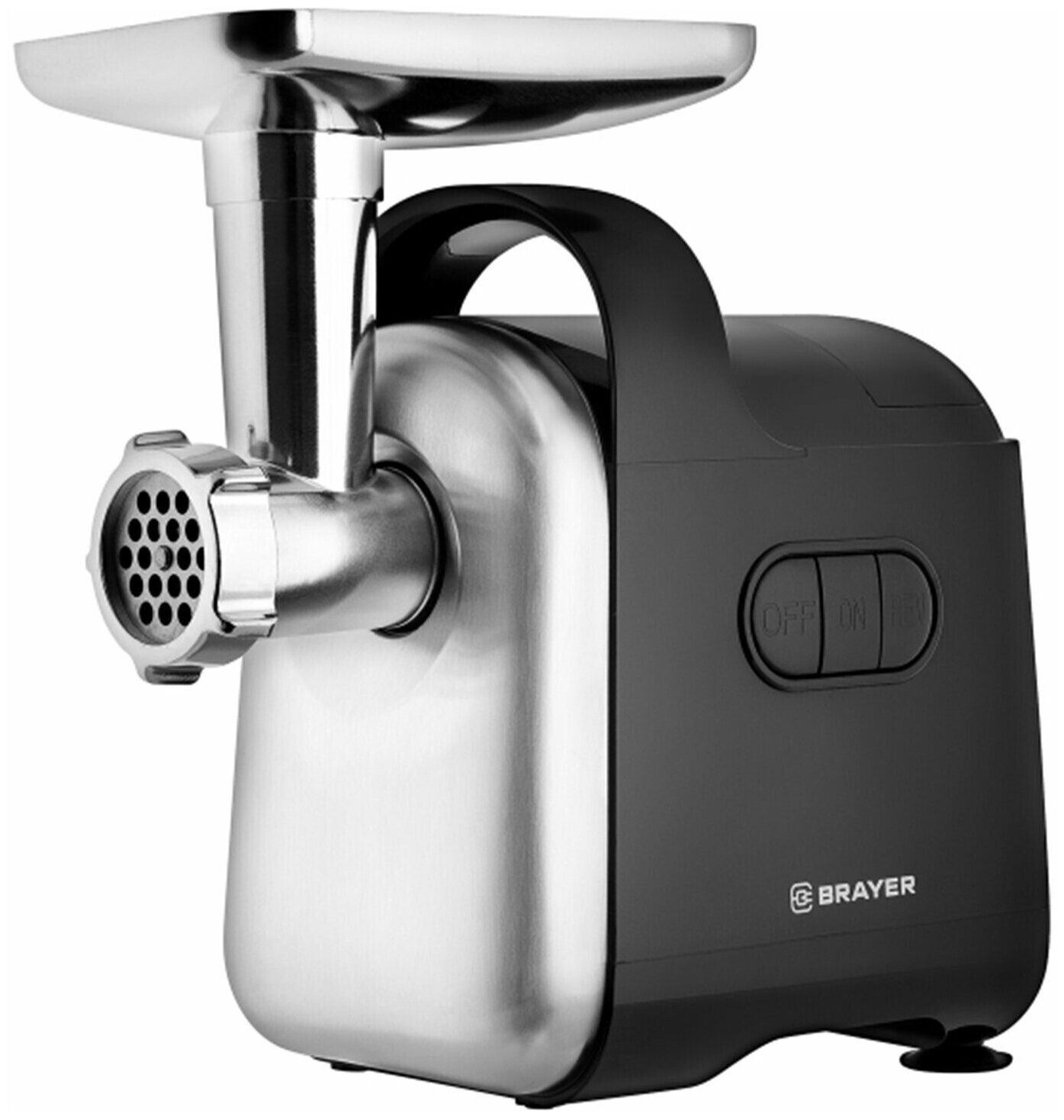 Мясорубка BRAYER BR1602, 2000 Вт, производительность 2 кг/мин, металлический шнек, реверс, пластик, черная/серебро