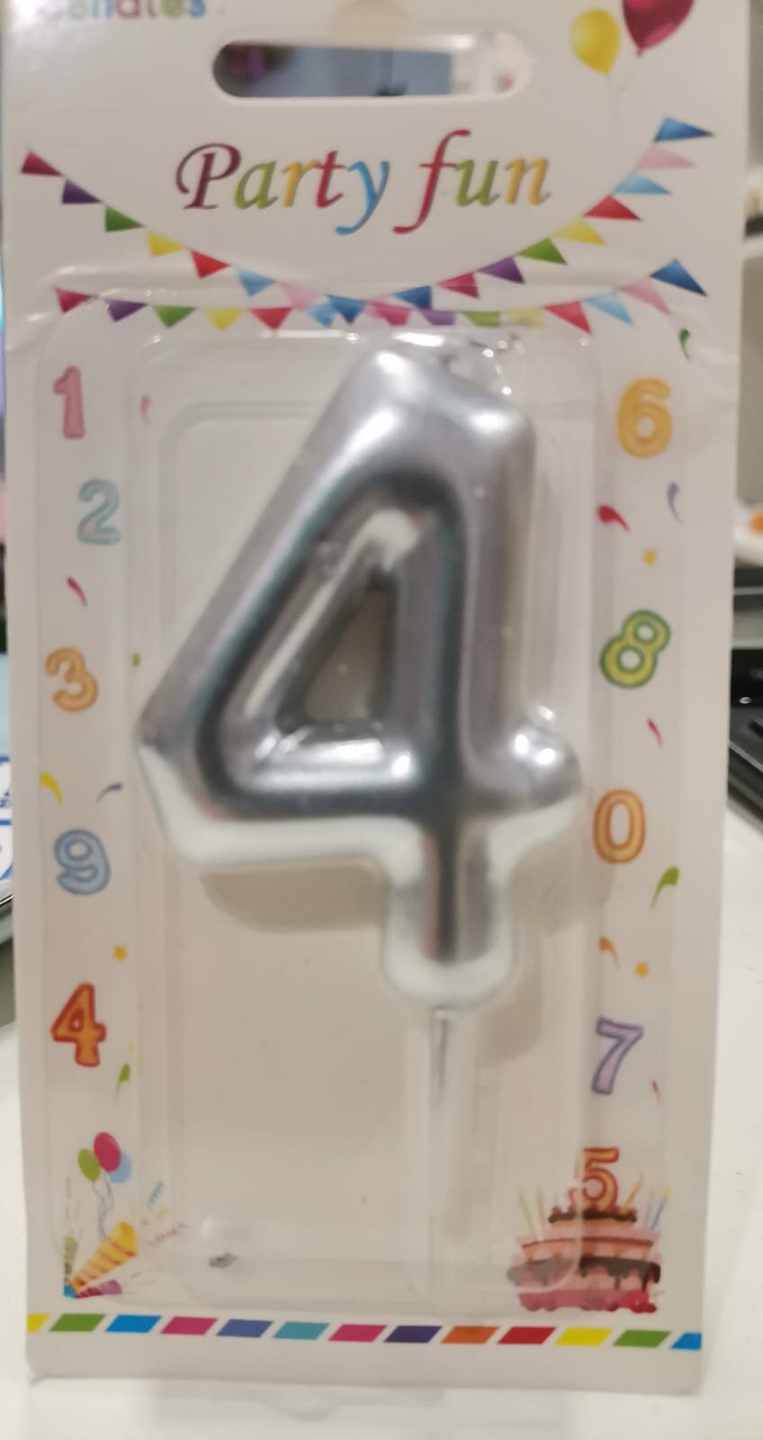 Свеча-цифра 4 для торта, серебристая