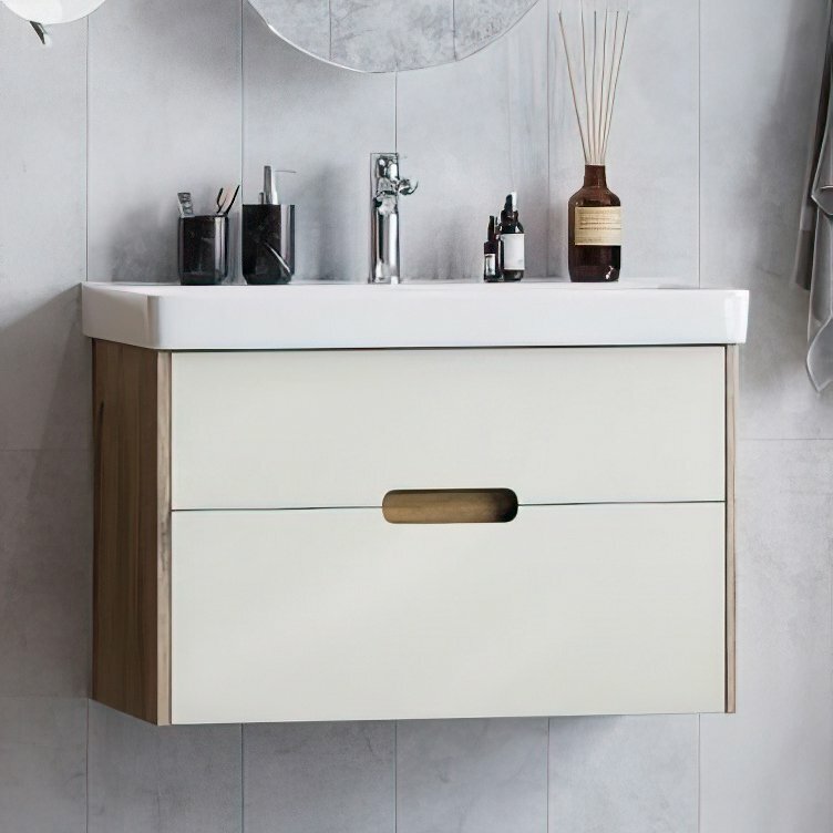 Тумба с раковиной AQUATON Оливия 80 бежевый, дуб велл, раковина Адриана 80