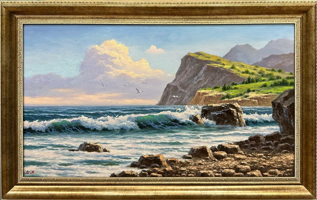 Картина маслом на холсте, море летом, морской пейзаж "Берег моря"