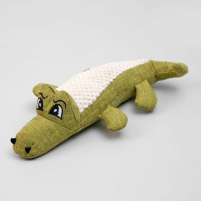 Игрушка текстильная для собак Пижон крокодил с пищалкой, 30 см, зеленый