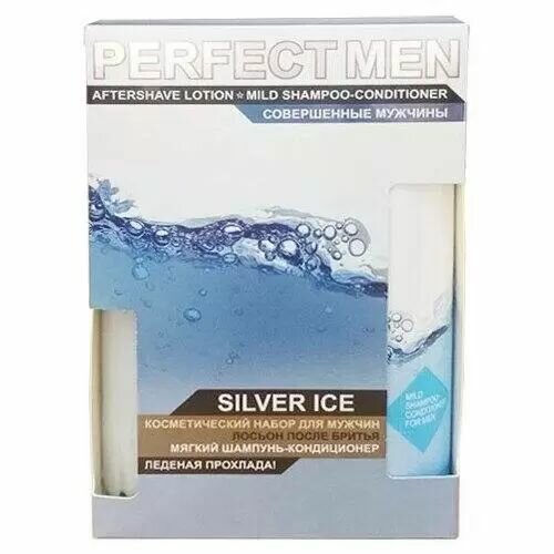 Набор уходовых средств Perfect Men "Silver Ice", Шампунь-кондиционер для волос 250 мл, Лосьон после бритья 100 мл