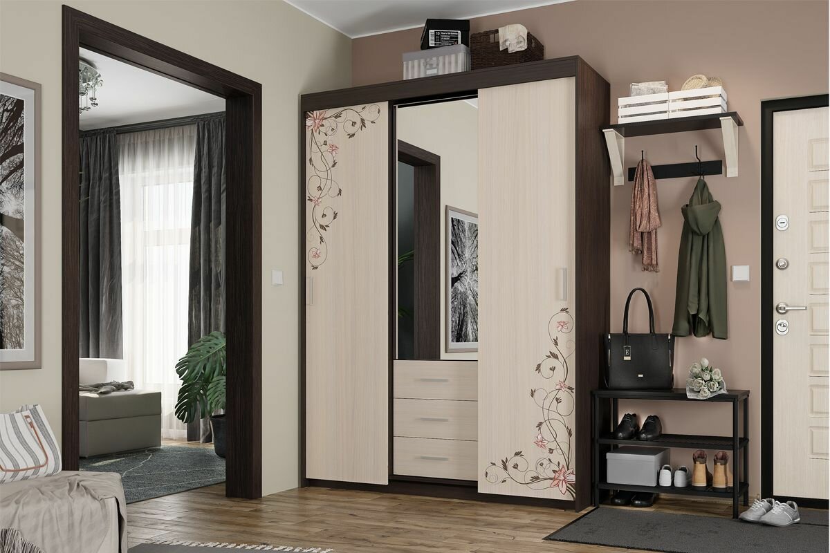 Шкаф-Купе Виктория 2, ЛДСП Венге/Дуб млечный.