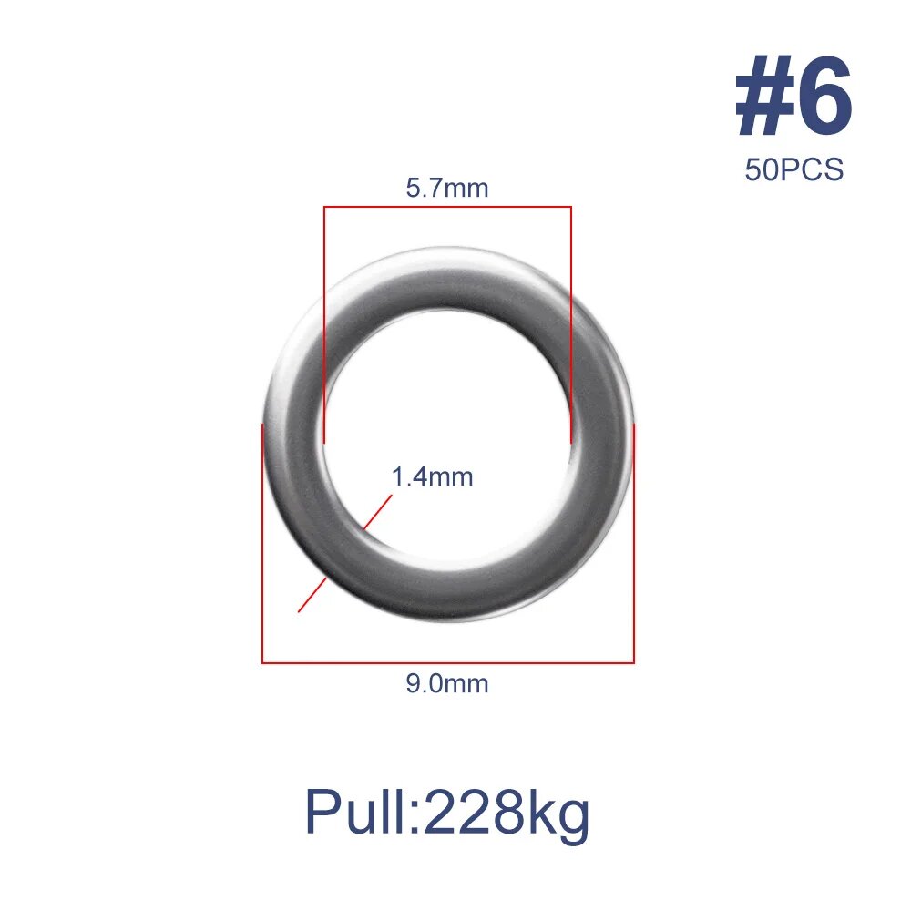 NOEBY Твердое кольцо из нержавейки для морской рыбалки 50 шт. model 6