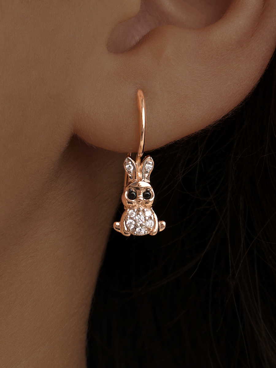 Серьги пусеты, серебро, 925 проба, золочение, фианит