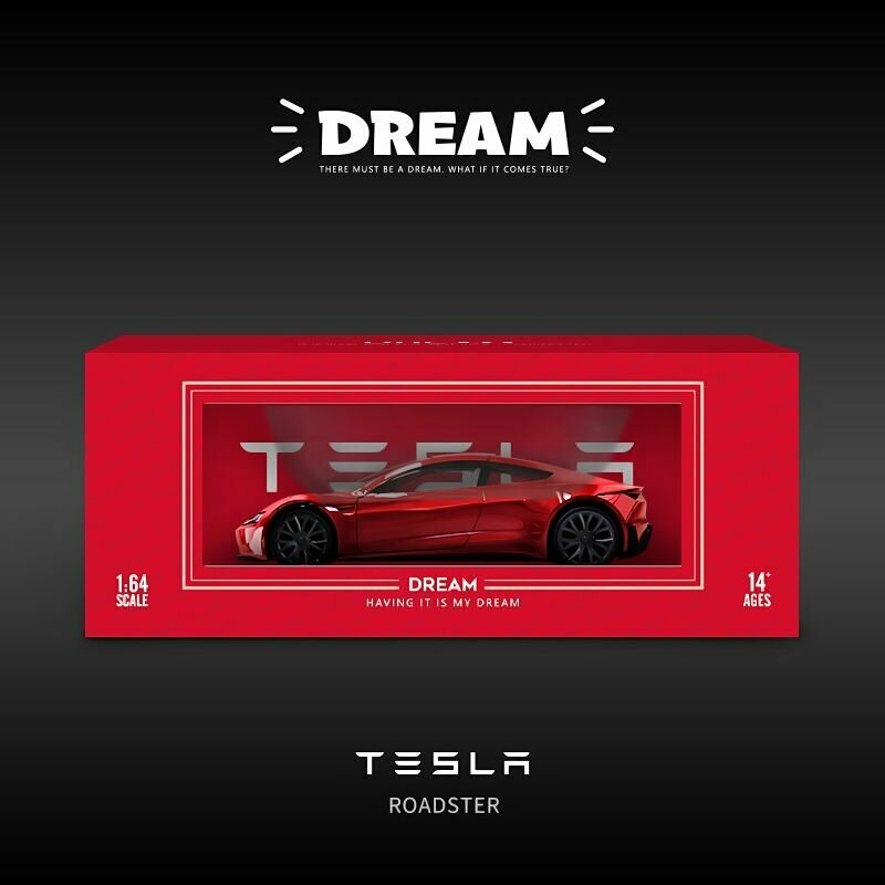 Машинка Time Micro 1:64 Dream Tesla Roadster concept Die-cast Alloy Car Model Collection Toy Gift