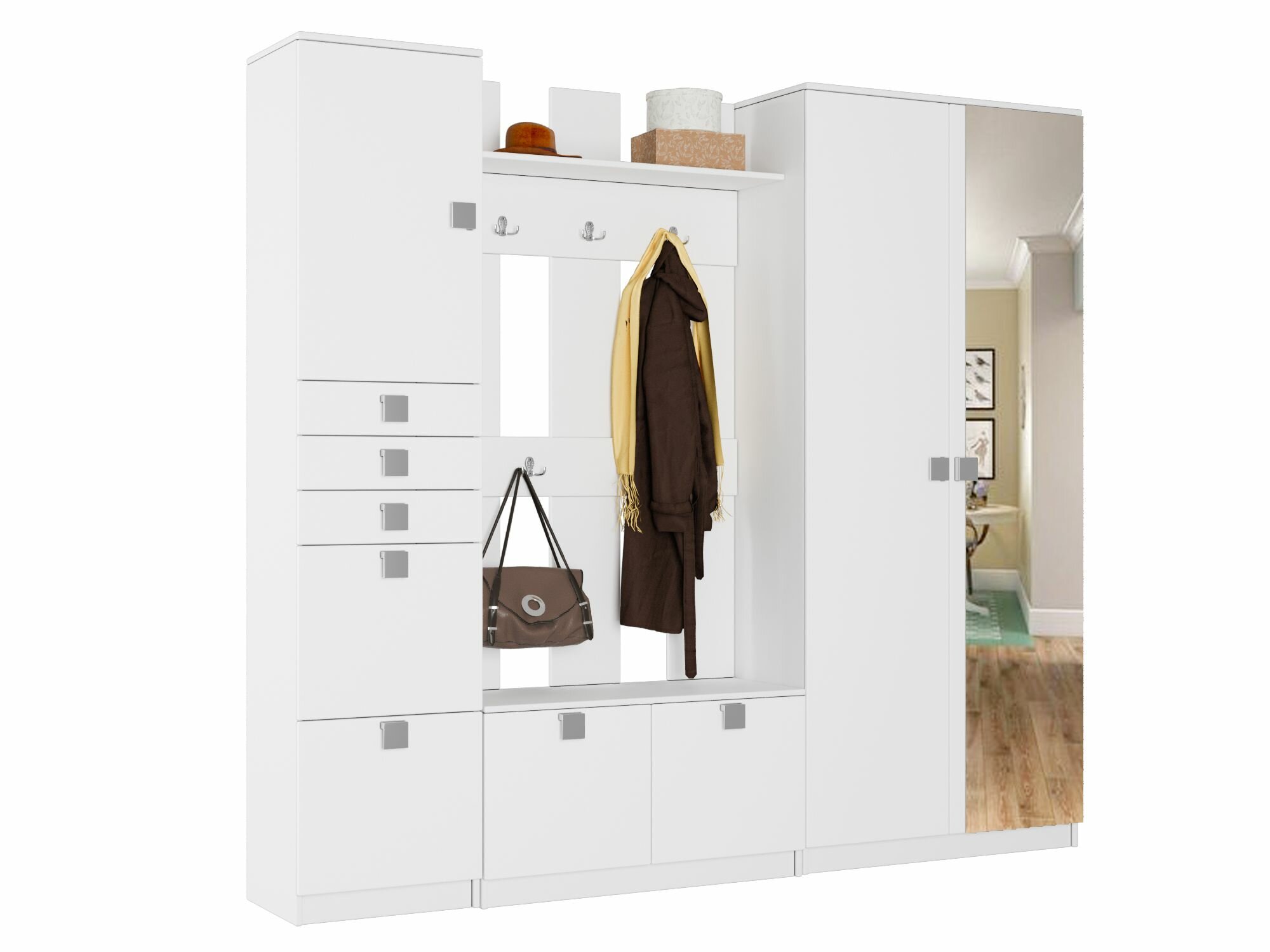 Прихожая в коридор Мебель на Руси " Ольга 11" 221х200х35 Белый