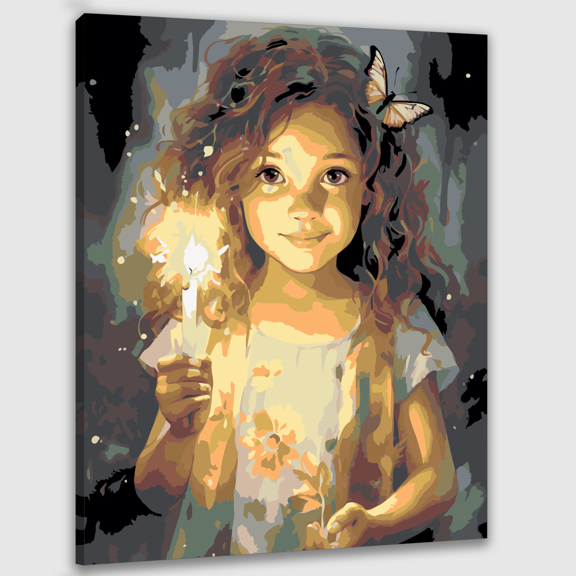 Картина по номерам 40x50 см, портрет, девушка, фея, сияющее лицо, рожок мороженого, восторг, озорство, сказочный луг