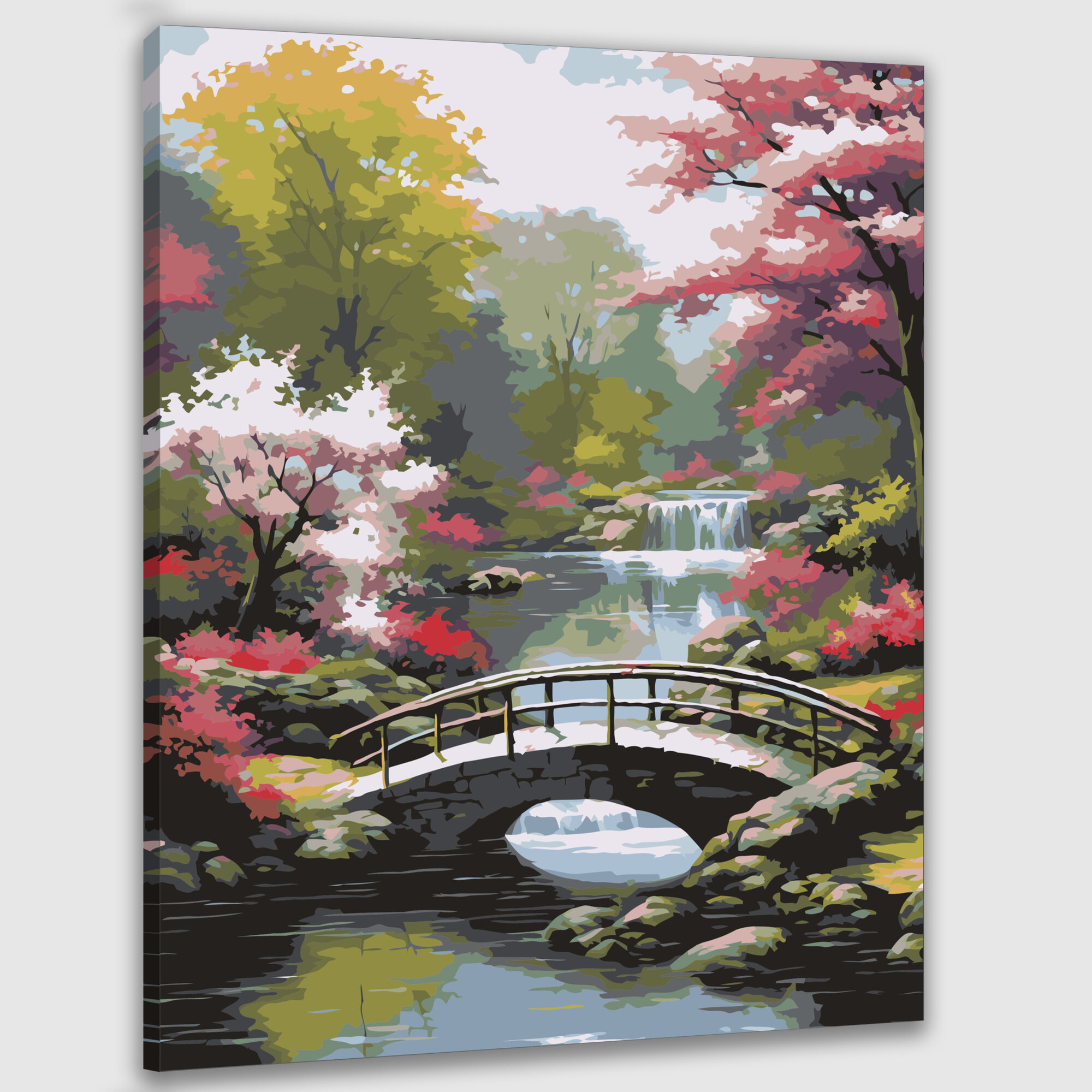 Картина по номерам 40x50 см, потрясающий пейзаж, каменный мост, извилистая река, величественные деревья