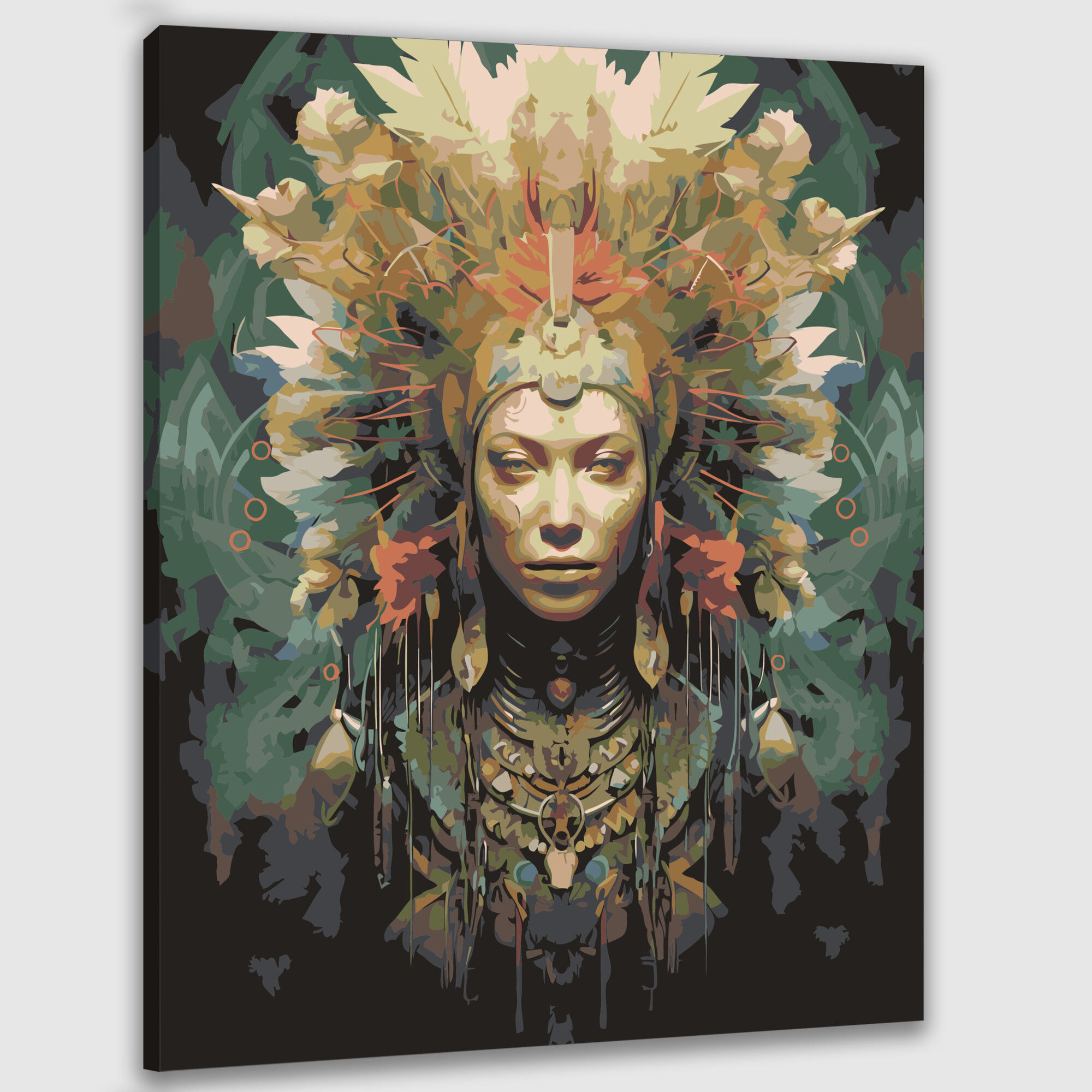 Картина по номерам 40x50 см, шаман, путешествие, цифровое искусство, коллаж, яркие цвета, сакральная геометрия