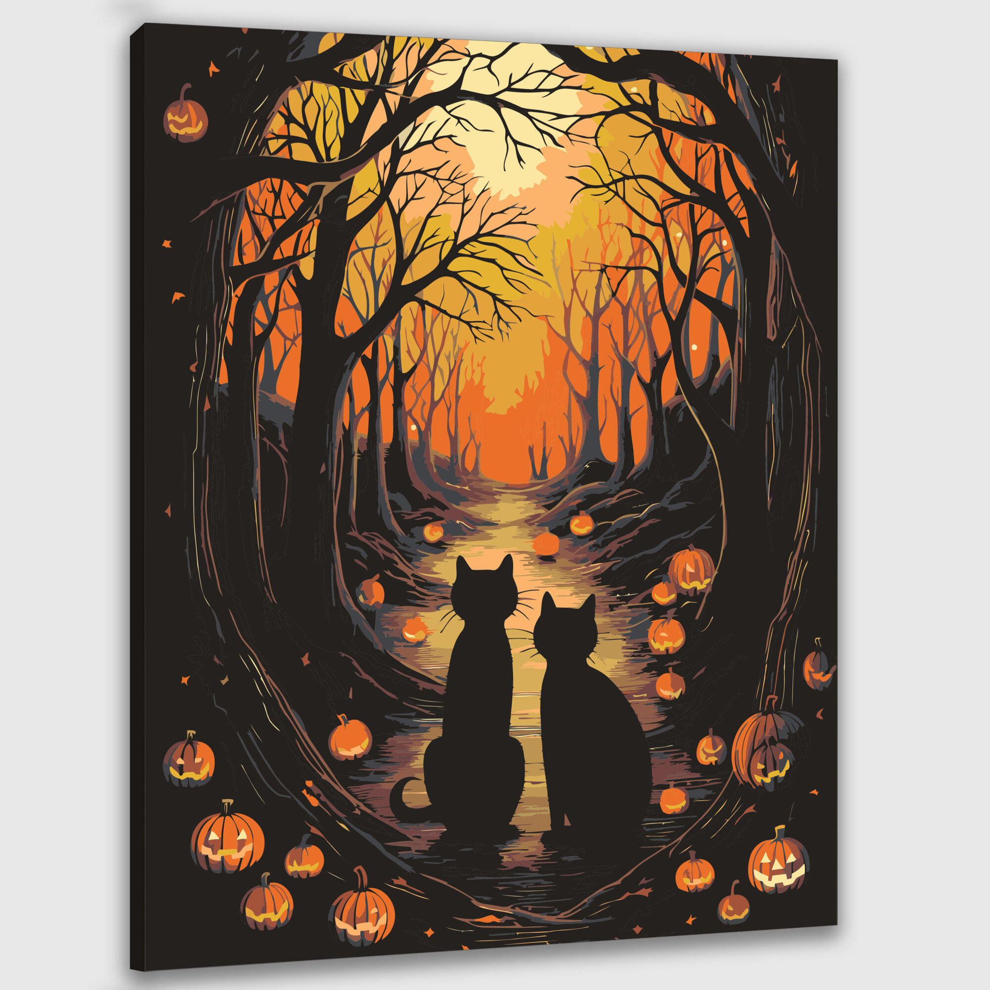 Картина по номерам 40x50 см, картина, рисунок, тушь, встреча, черные кошки, ночь Хэллоуина, гладкие тела, глаза