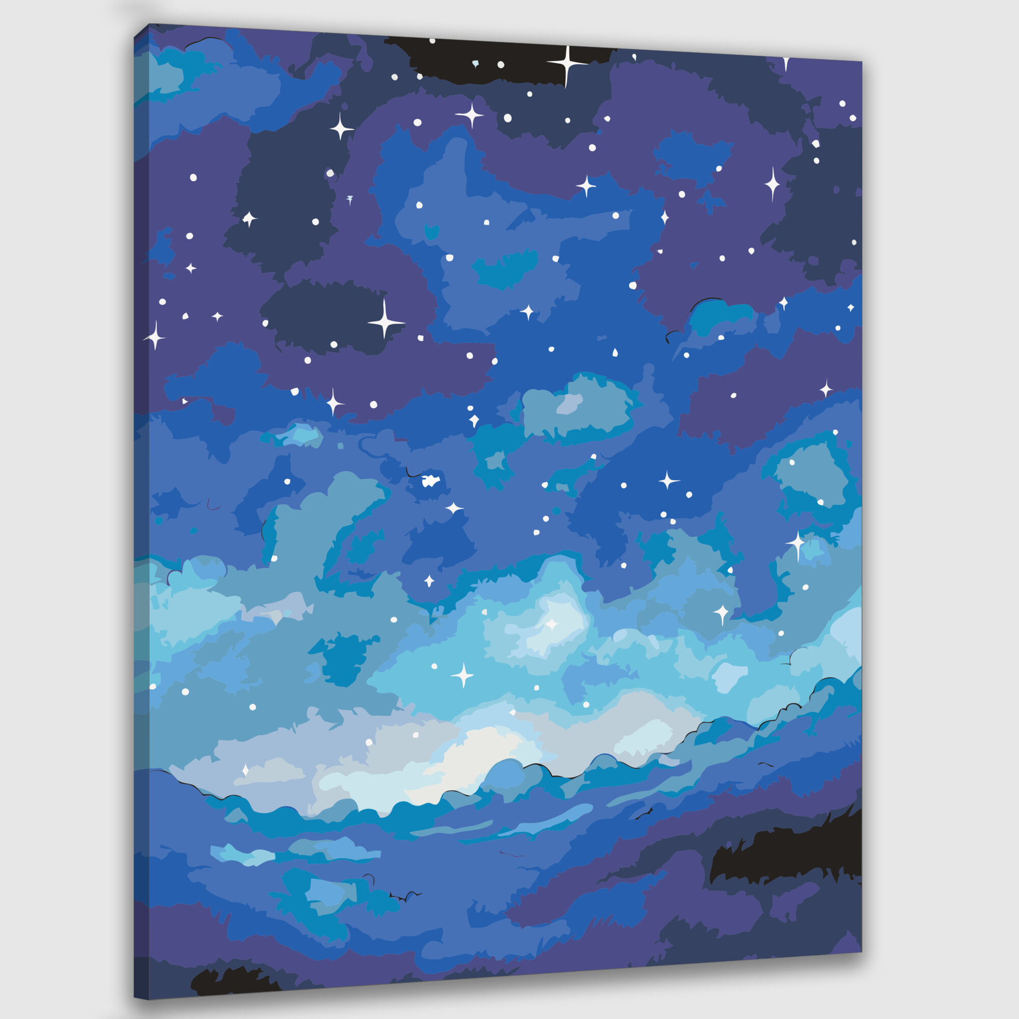 Картина по номерам 40x50 см, акварельная иллюстрация, звездное ночное небо, культовая картина Ван Гог