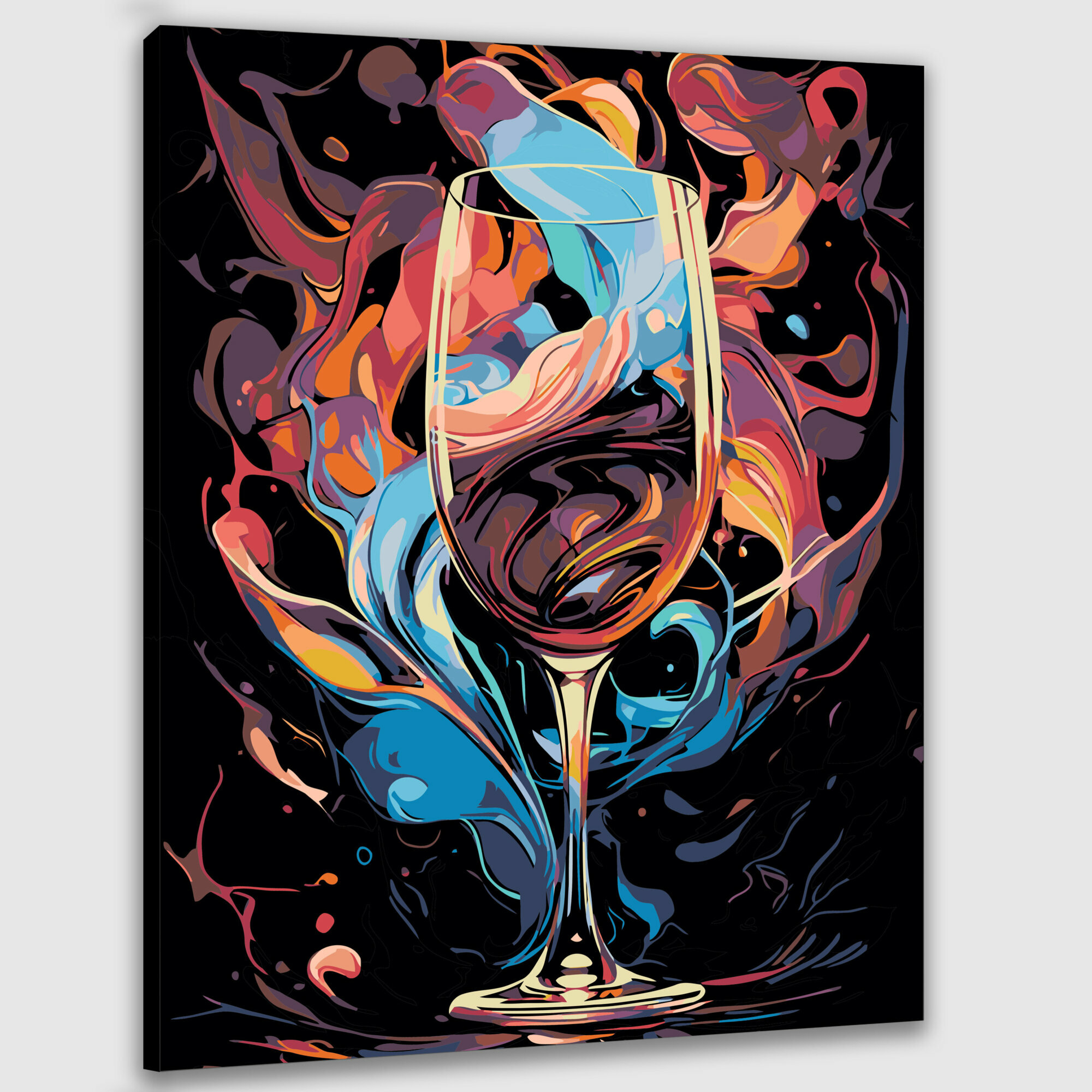Картина по номерам 40x50 см, цифровая иллюстрация, бокал для вина, эмоции, жидкость, циркуляция, стекло, отражение